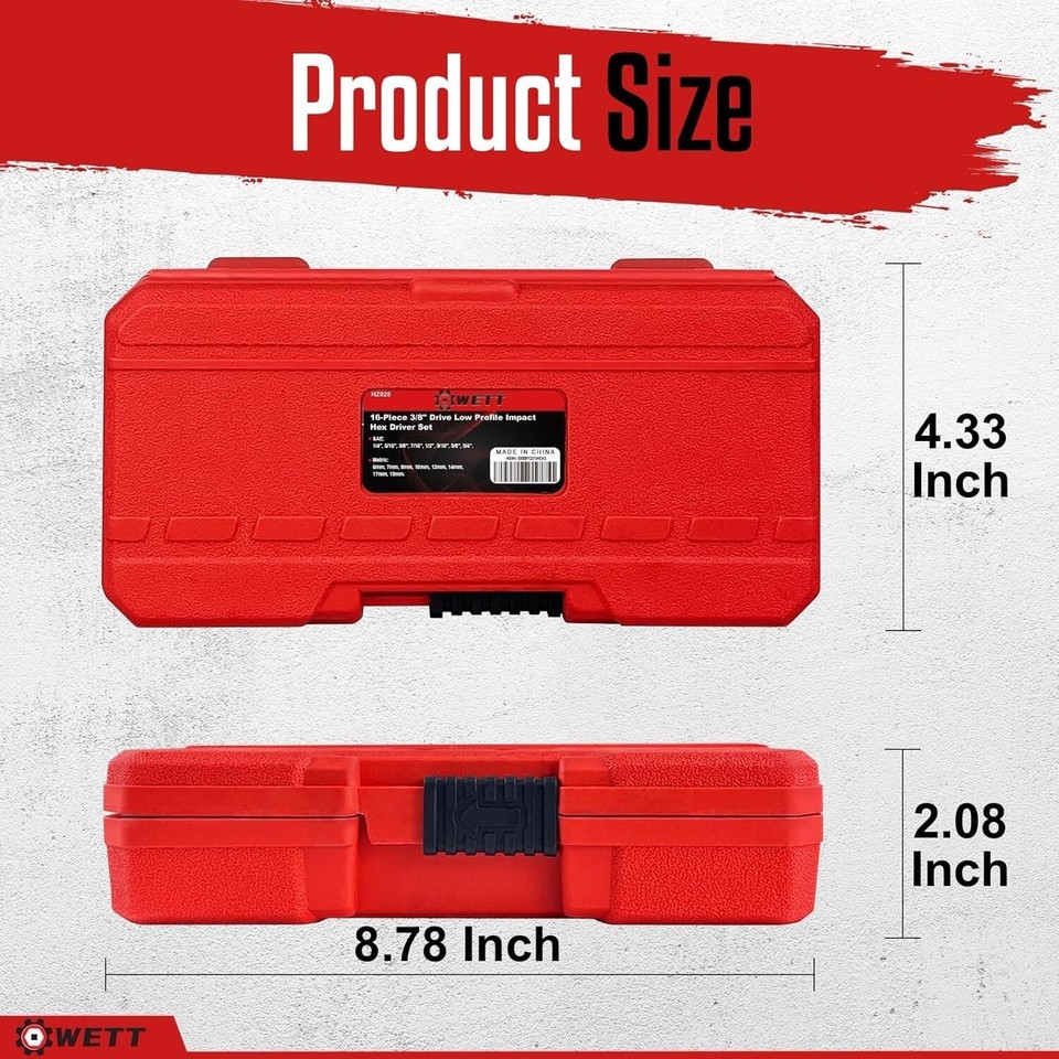 WETT 3/8-Inch Drive Low Profile Impact Hex Driver Set, 16-Piece Stubby ...
