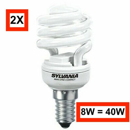 Blister X 2 Light Bulbs SYLVANIA E14 8W/41W Mini Linx Compact Spiro ...