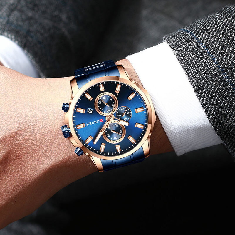 Big Dial Stainless Steel Band Quartz Men's Wrist Watch Calendar Elegant ...