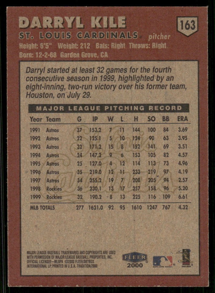 2000 Fleer Tradition #163 Darryl Kile | eBay