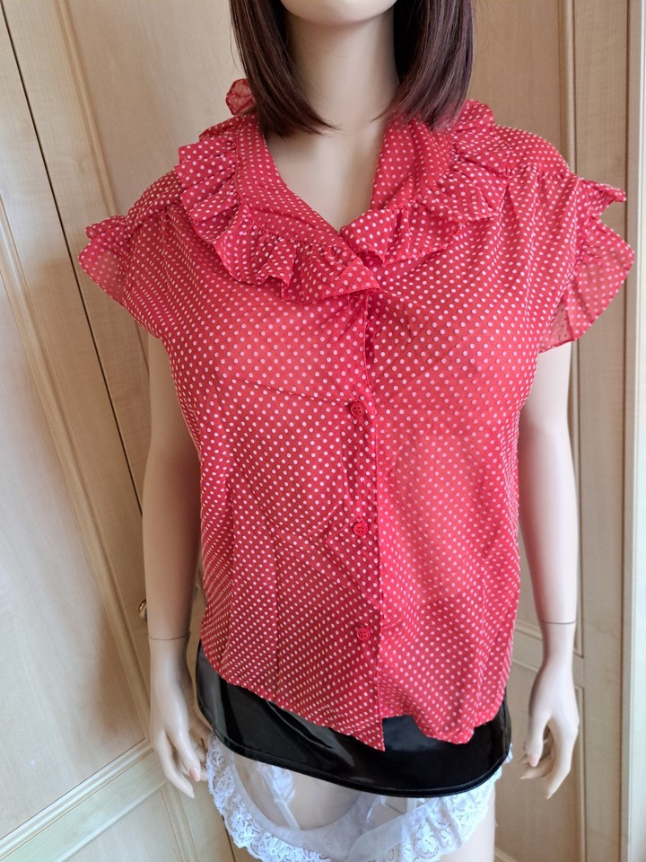 Rare Vintage Red And White Polka Dot Ruffled Fun Frilly Blouse | eBay UK