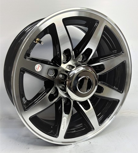 16 Inch 8 on 6.5 8 Spoke Black & Machined Aluminum Trailer Wheel ...