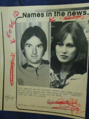 1983 Jimmy Connors & wife Patti Connors Tennis Tour Vintage Wire Press ...