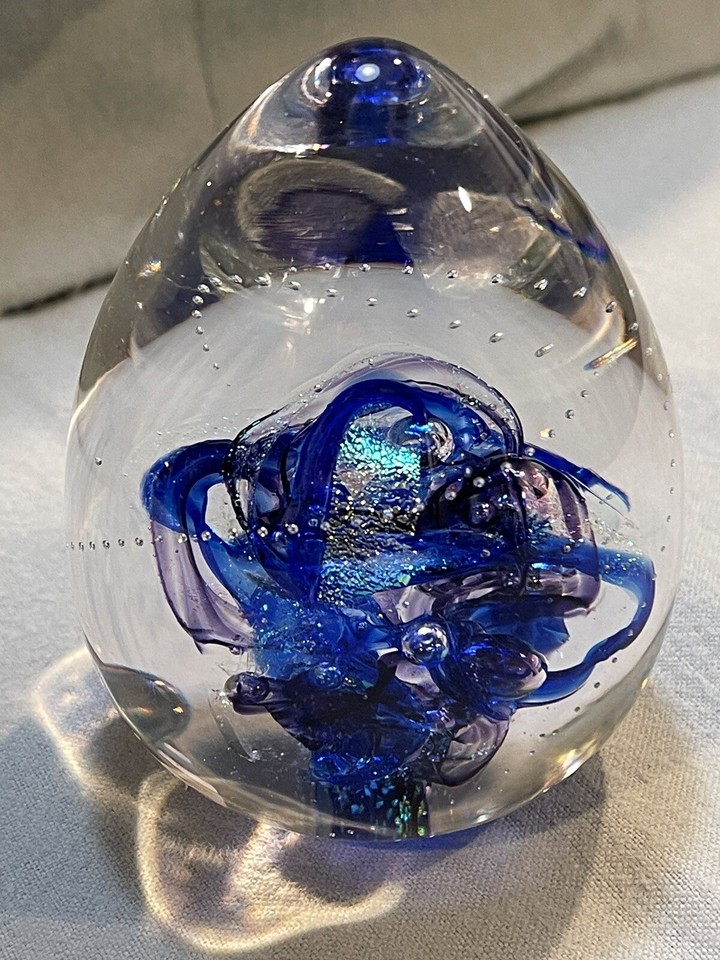 Vintage 2001 David Wilson Studio Art Glass Cobalt Blue & Green Swirl ...