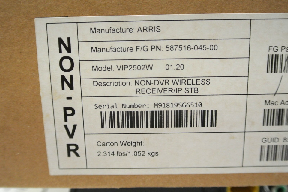 ARRIS VIP2502W Advanced Wireless IP HD SET-TOP | eBay
