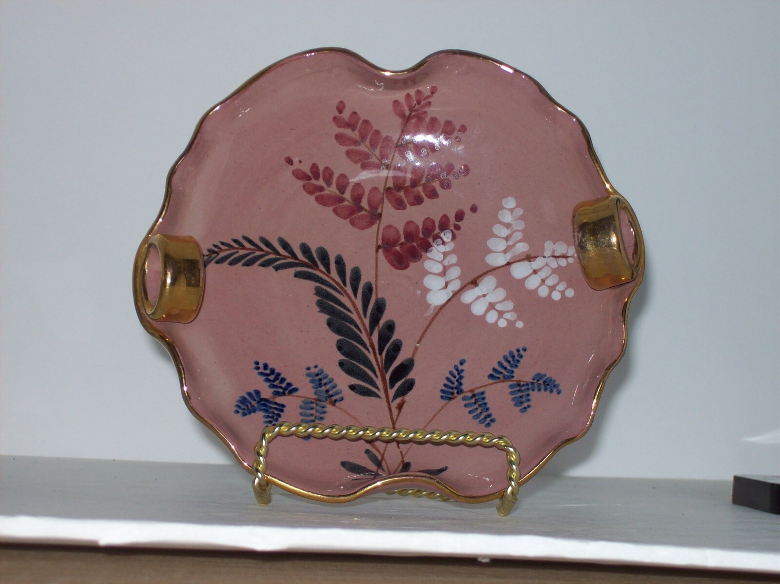 CERAMIC DEEP PINK (MAUVE) GOLD HANDLED DISH MADE IN ITALY - HAND ...
