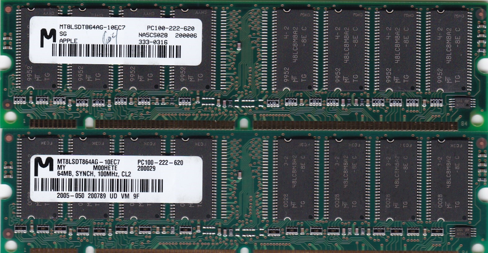 128MB 2x64MB PC-100 Micron MT8LSDT864AG-10EC7 PC100 3.3V SDRAM 8Mx64 ...