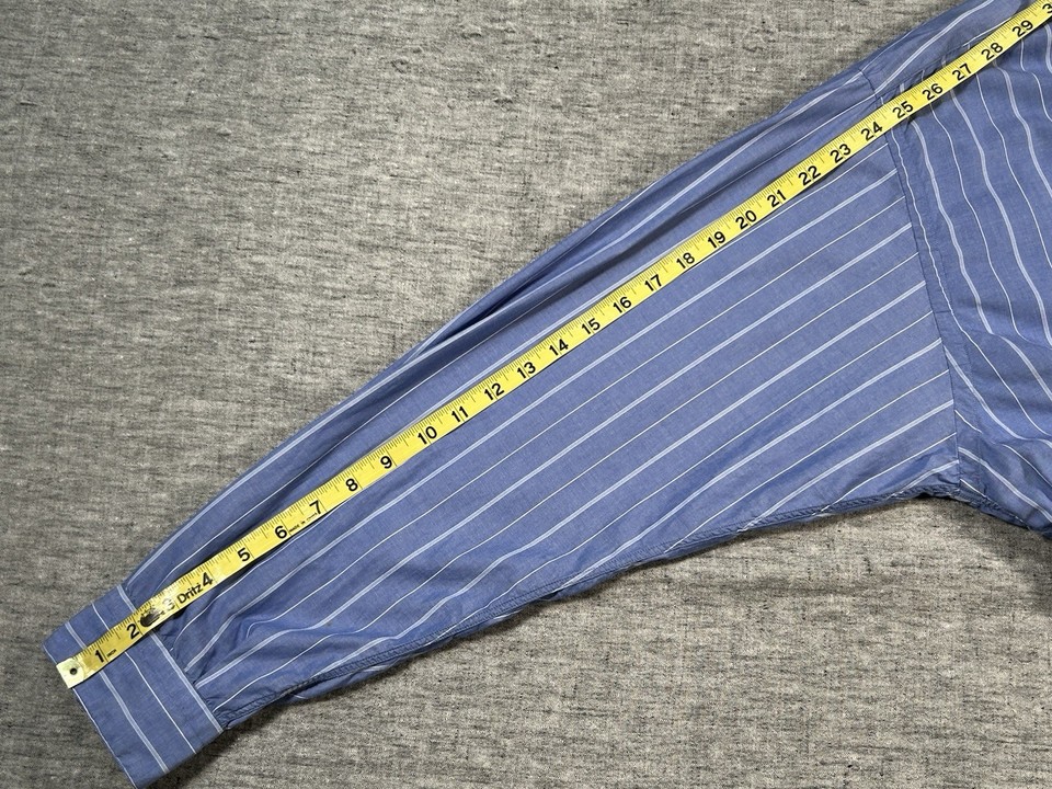 Gitman Bros Dress Shirt Mens 17 35 Blue White Stripes Classic Heritage ...