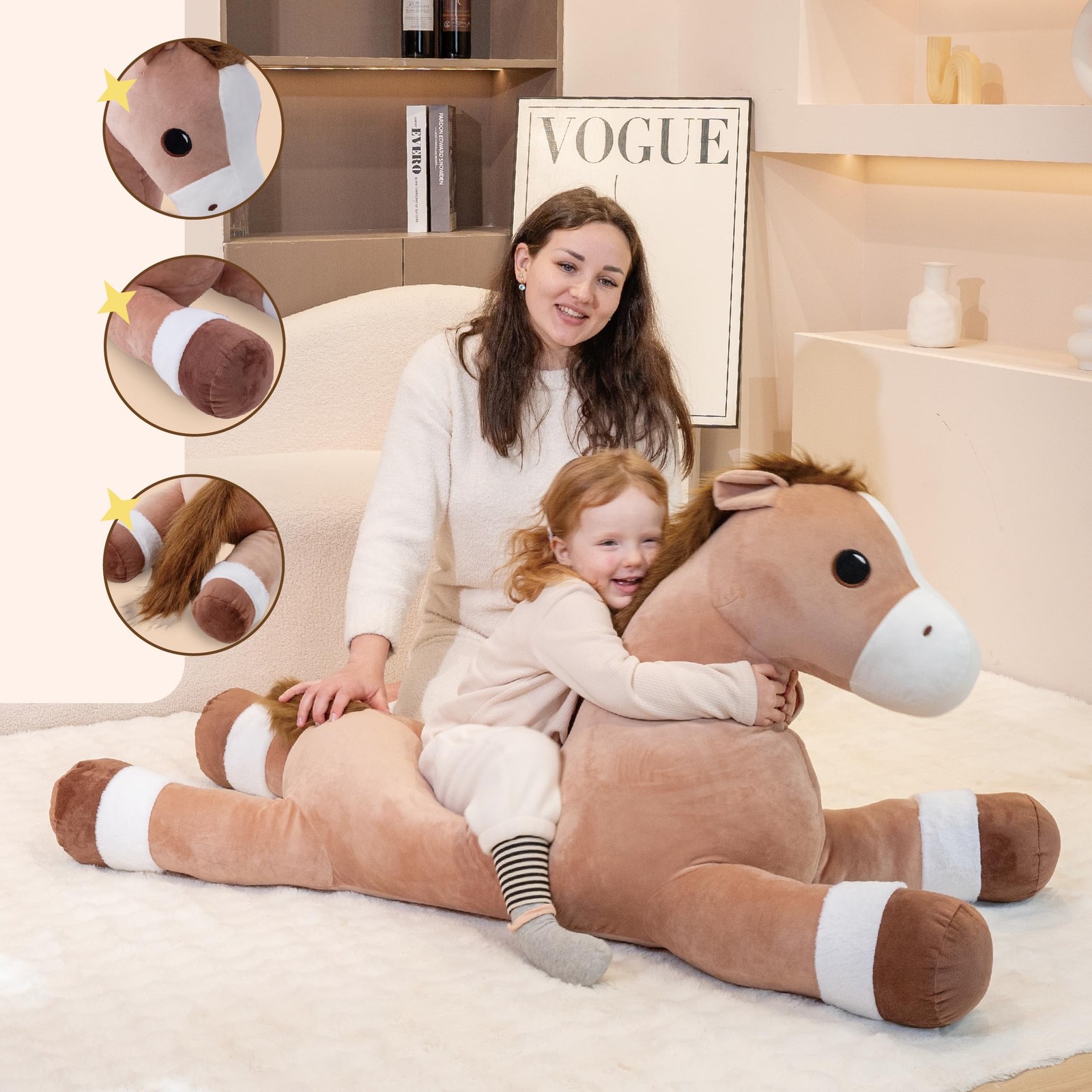 51" Giant Horse Stuffed Animals, Large Stuffed Horse Plush Pillow 4.2ft ...