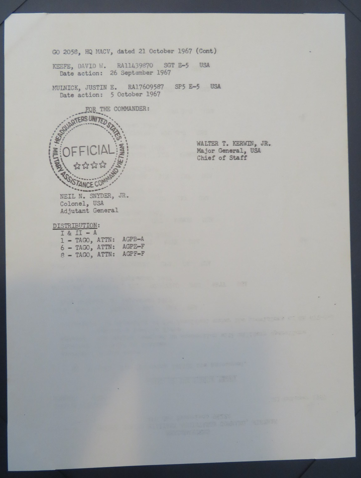 Vietnam 1967 Award of the Purple Heart General Orders Number 2058 | eBay