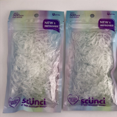 scunci Polyband Elastic Hair Ties, Reusable Pouch, CLEAR, 500 pcs x 2 ...