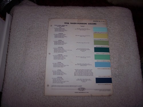 1956 NASH-HUDSON COLORS DU PONT EXTERIOR PAINT CHIP COLOR CHART #36 | eBay