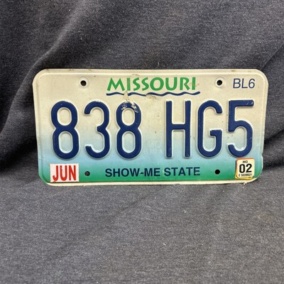 BL6 Truck License Plate Tag Missouri MO 838 HG5 2002 “Show Me State ...