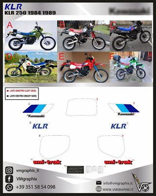 KLR 250 1984 al 1989 ADESIVI ADHESIVES GRAFICHE STICKERS DECALS | eBay