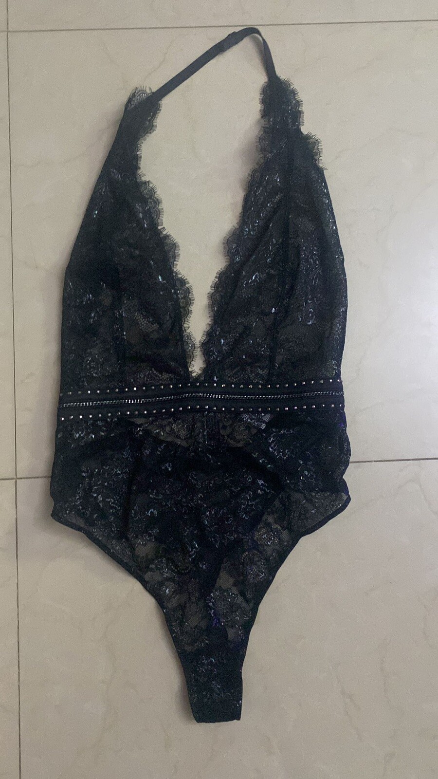 Victoria’s Secret Black studded Lace Teddy Bodysuit S… - Gem