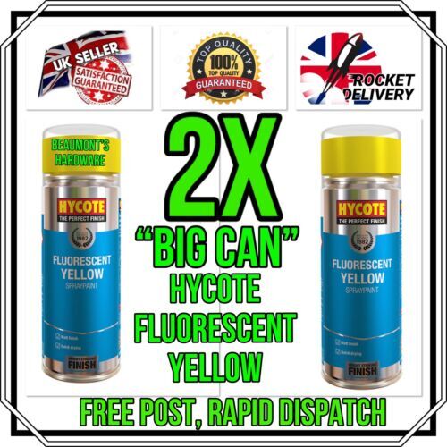 2x 400ml Hycote XUK472 Fluorescent “Hi Viz” Yellow Spray Paint *Free ...