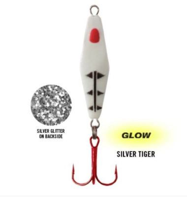 Clam Outdoors Rattlin Blade Spoon 1/16 oz Glow Silver Tiger #12 Treble ...