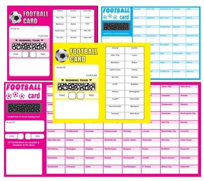 FOOTBALL SCRATCH CARDS 20,30,40,80 Team Fundraising Scratch Panel ...