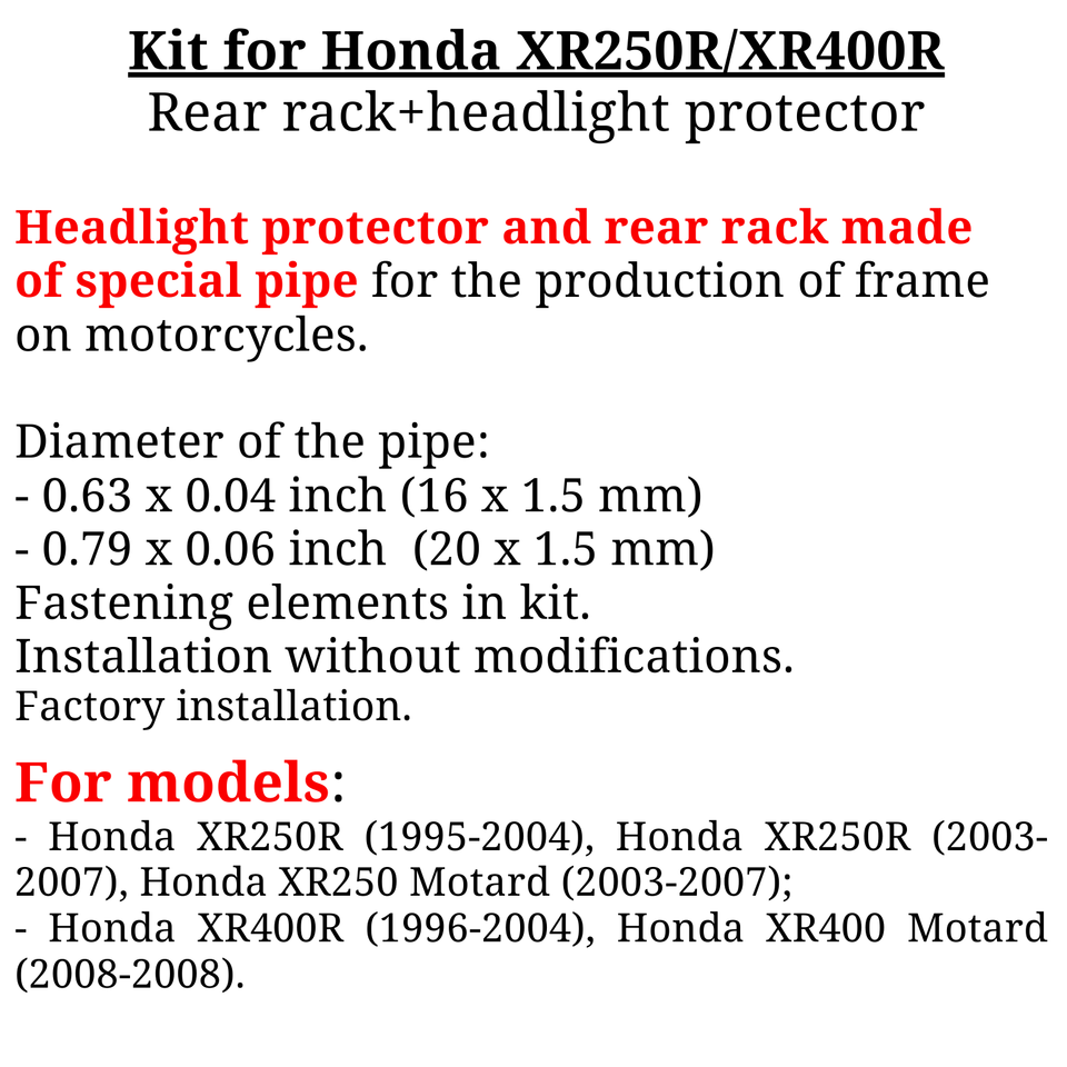 For Honda XR250R Rear rack XR 250 Headlight protector Guard XR 250 R ...