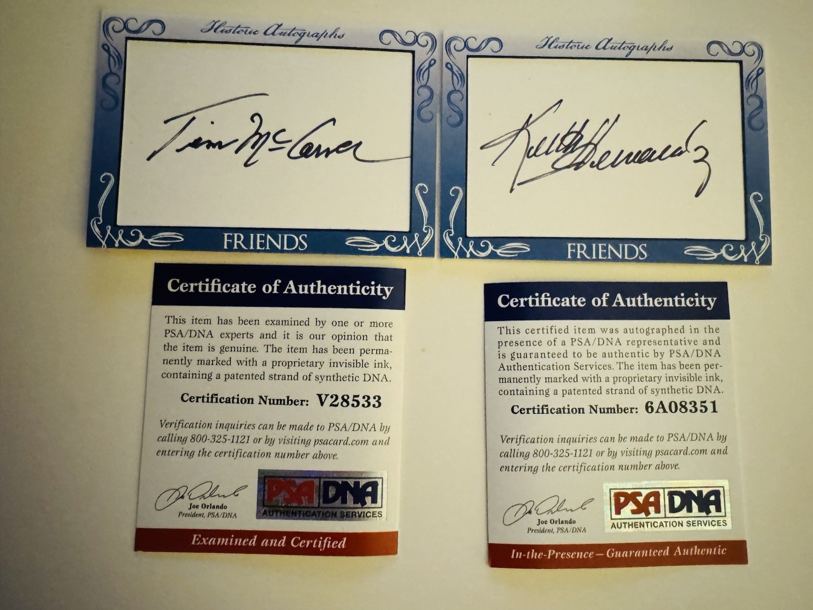 PSA DNA HISTORIC AUTOGRAPHS FRIENDS 'N FOES TIM MCCARVER / KEITH ...