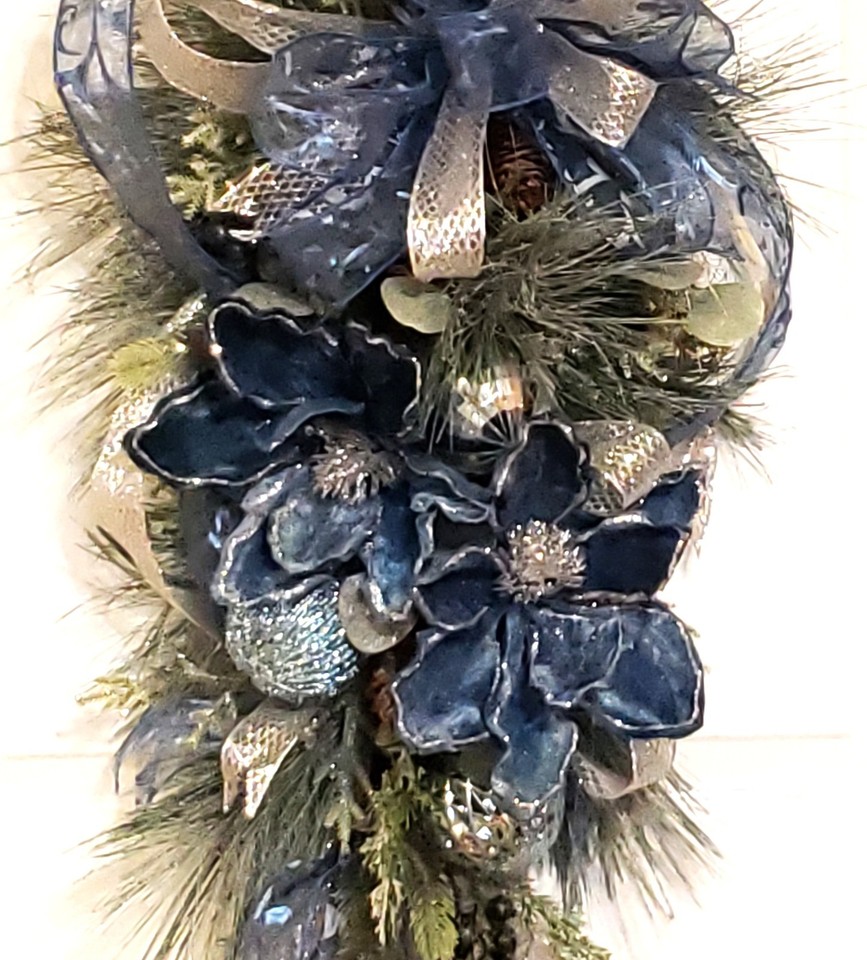Williamsburg blue magnolia swag, dusty blue Christmas swag | eBay