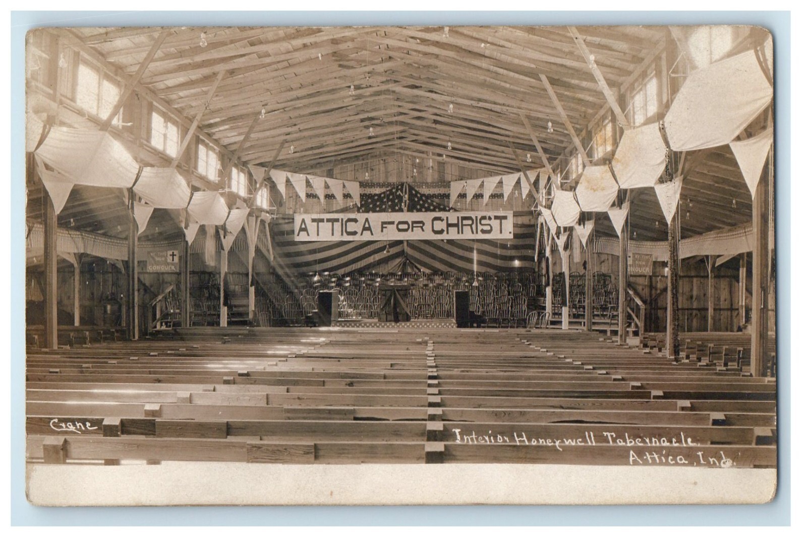1909 Interior Honeywell Tabernacle Attica Indiana IN RPPC Photo Antique ...