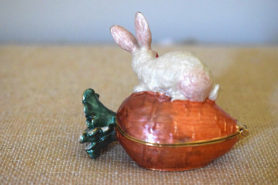 Bunny Rabbit on Carrot Enamel Jewelry Trinket Box Made with Swarovski ...