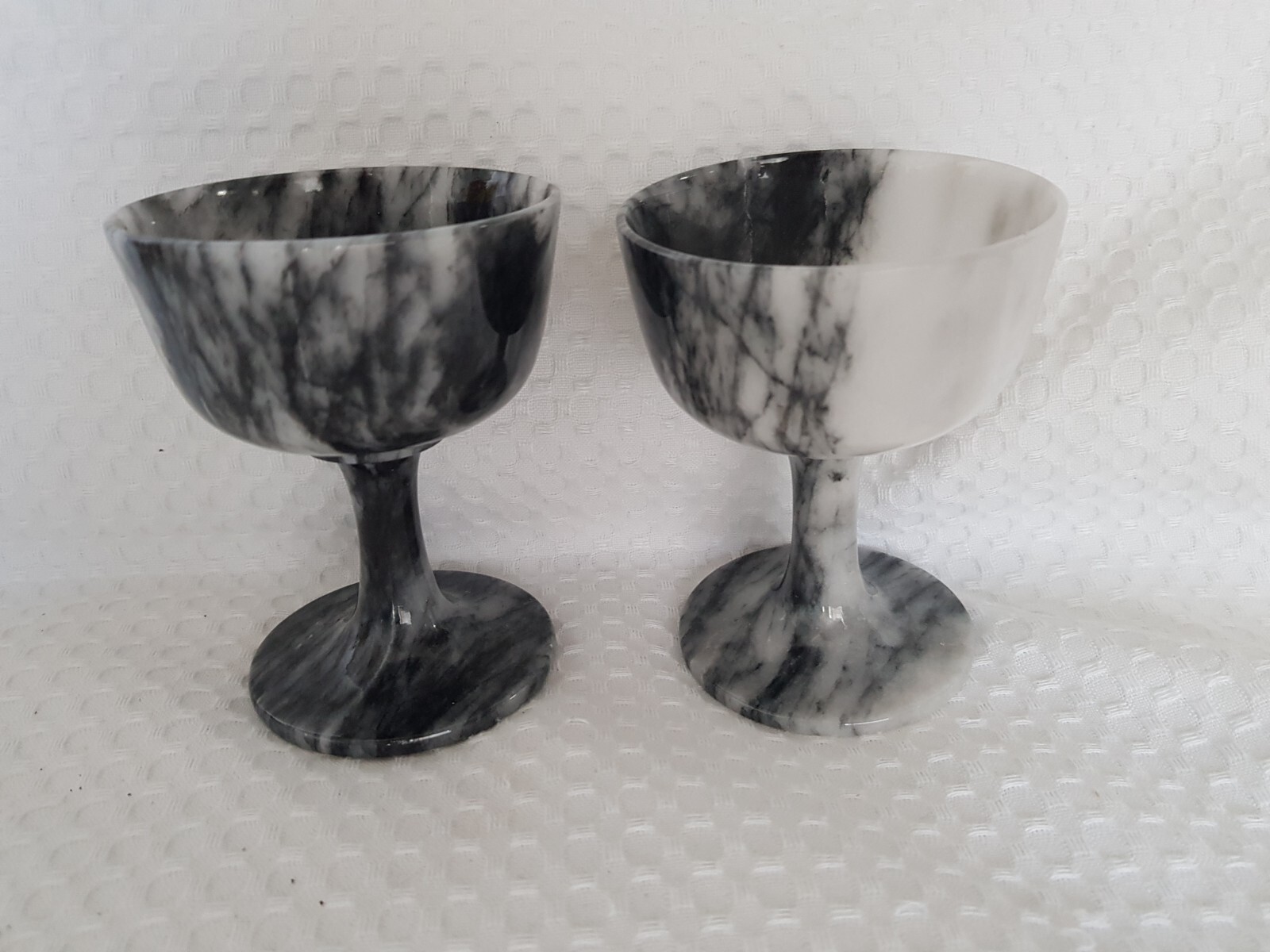 Set of 2 Carved Stemmed Marble Goblets Black & White Veins 10.5cm Tall ...