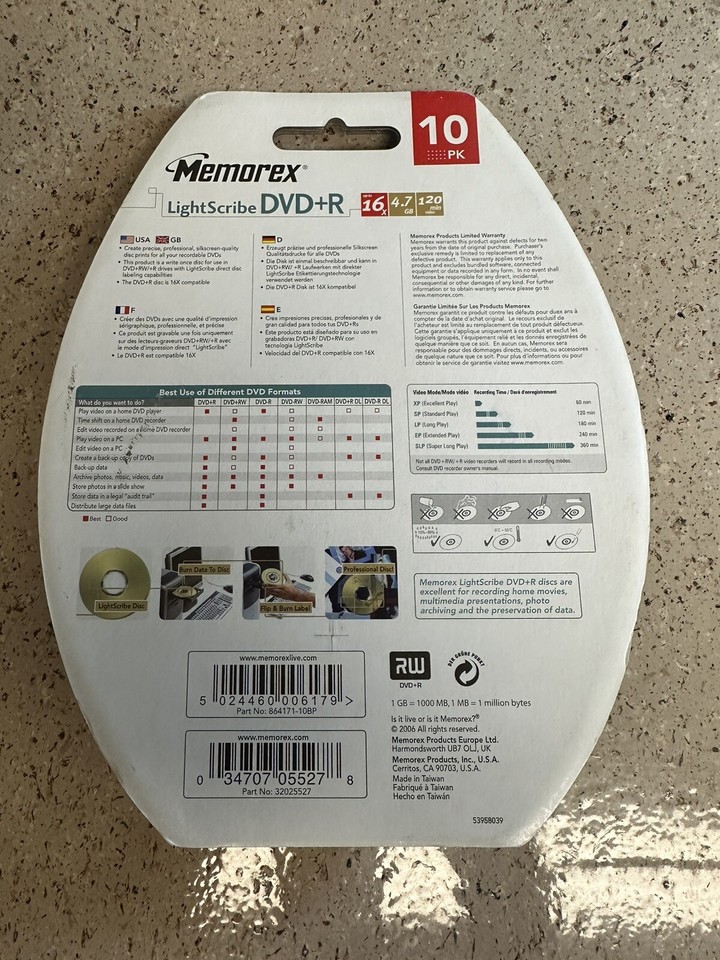 Lot Of 3 Memorex LightScribe DVD+R Recordable Discs 10 Pack 16x 4.7 GB ...