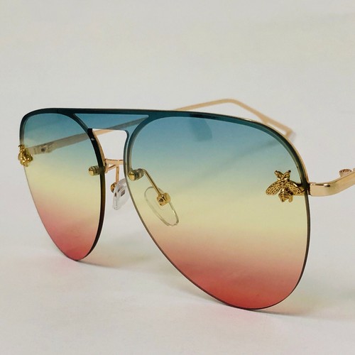 Aviator Sunglasses Bee Accents Rainbow Lens Fashion Sun Glasses Round ...