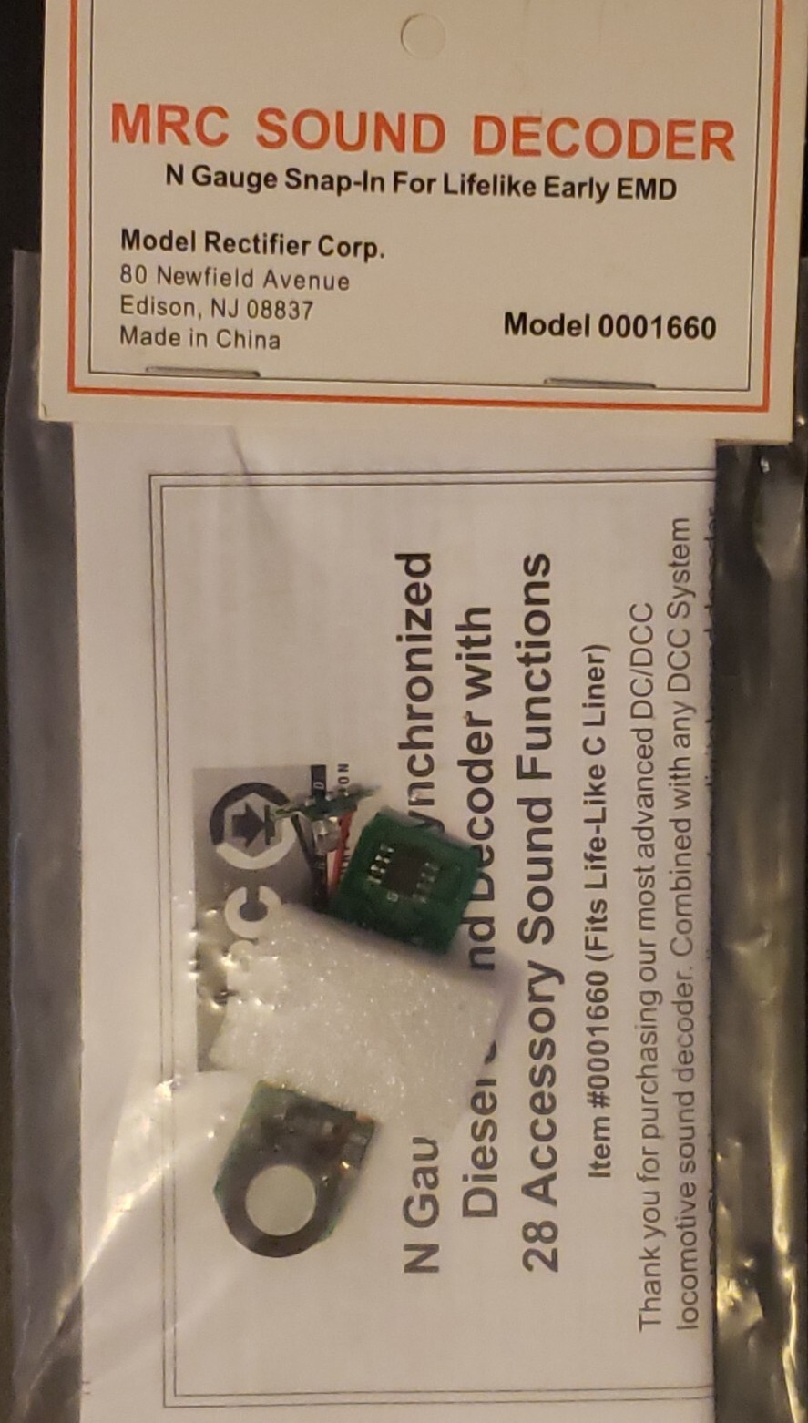 N-SCALE DCC Decoder with Sound - Snap-In Fits Life-Like C-Liner MRC ...