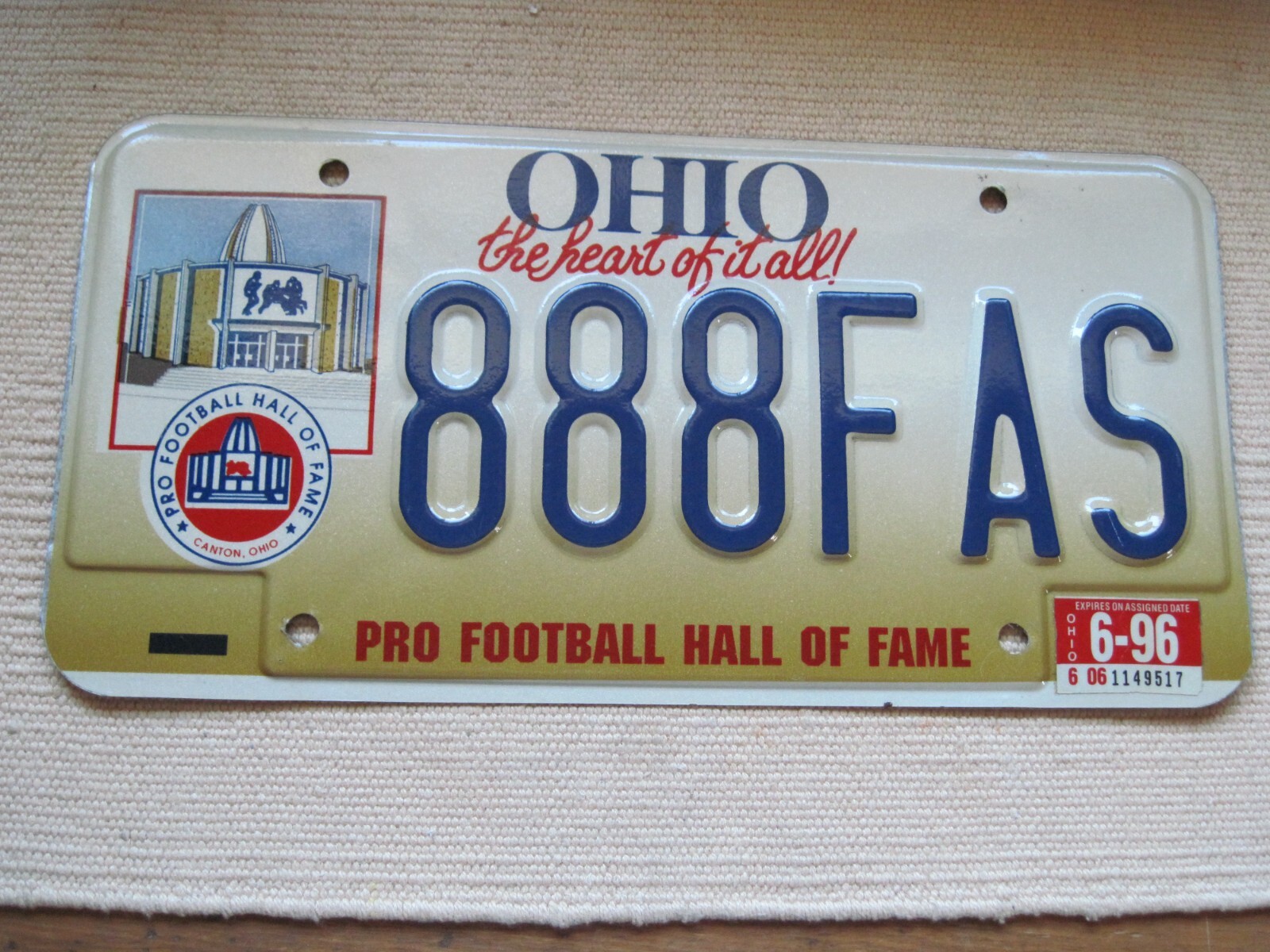 Ohio, Pro Football Hall Of Fame license plate, 1996 Sticker. | eBay