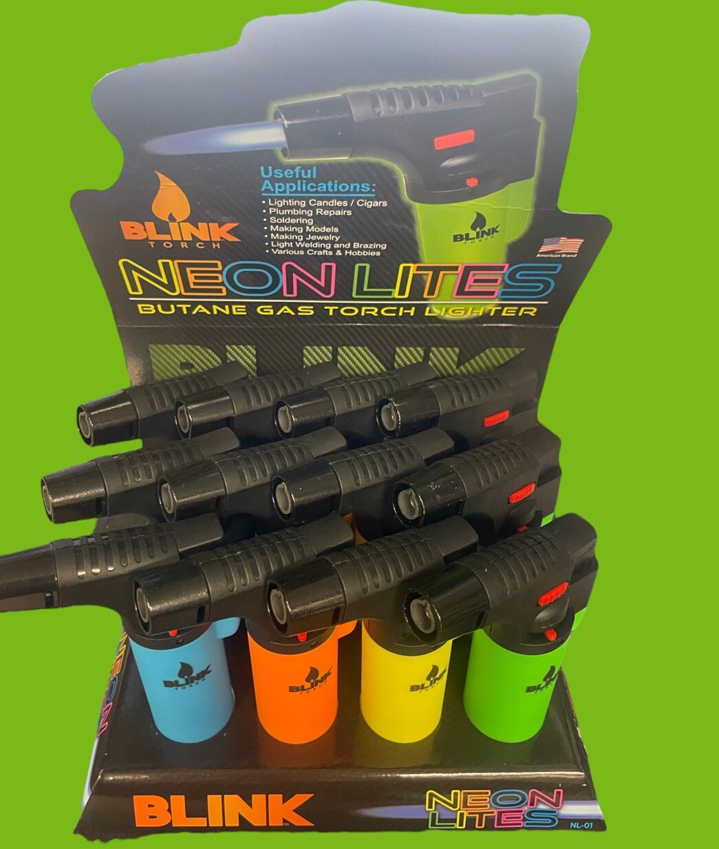 12 Metal Blink Butane Torch Lighter Neon Adjustable 1300° BlueFlame ...