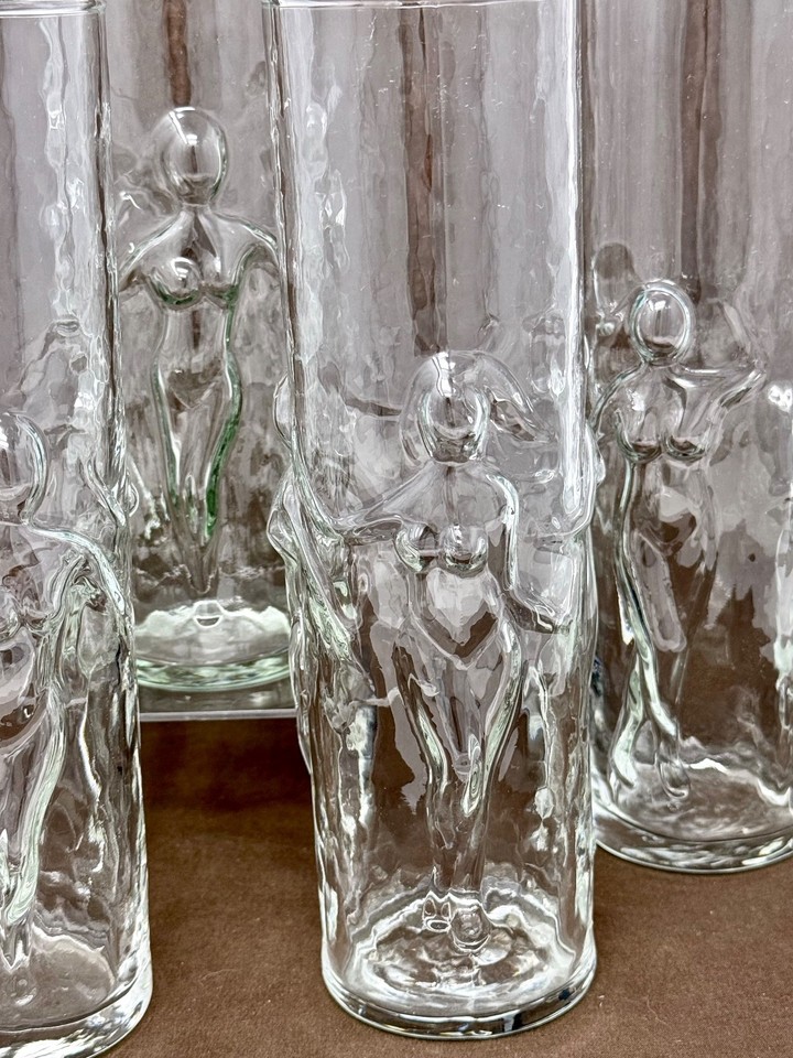 Set of 5 VTG Libbey Glass La Femme 3D Dancing Nude Women 8.75" Cocktail ...
