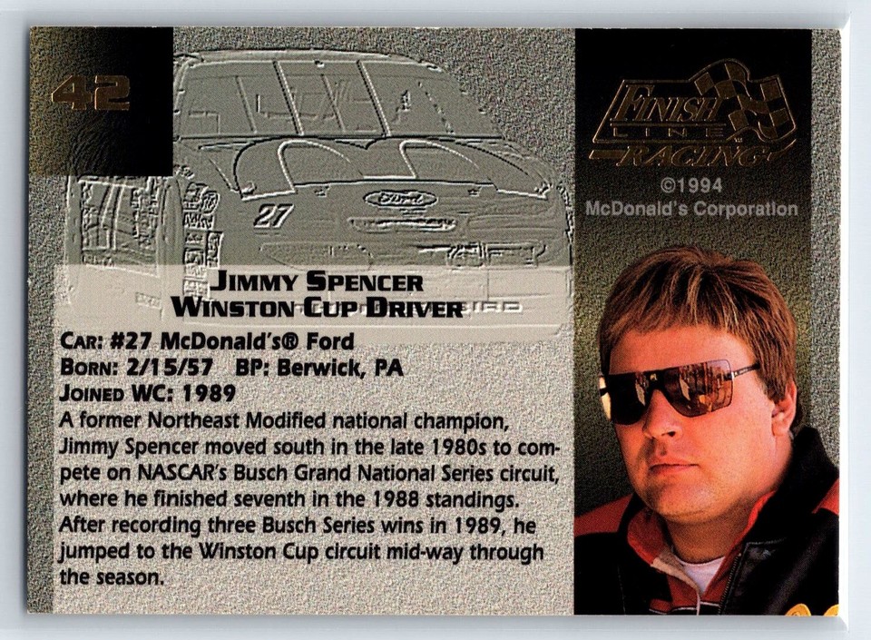 1994 Finish Line Gold Jimmy Spencer Junior Johnson & Associates #42 | eBay