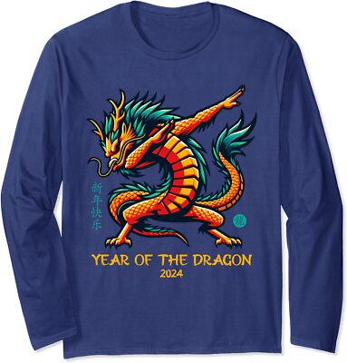 Dabbing Dragon Chinese New Year Of The Dragon 2024 Long Sleeve T-Shirt ...