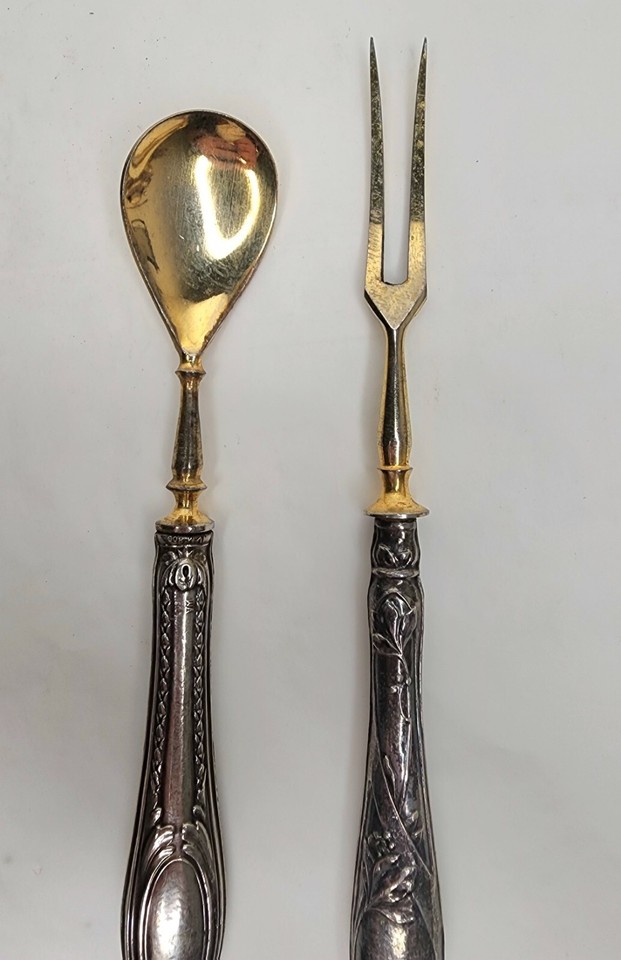 Antique Victorian Sterling Silver 800 Gold Plated Spoon & Fork Set ...