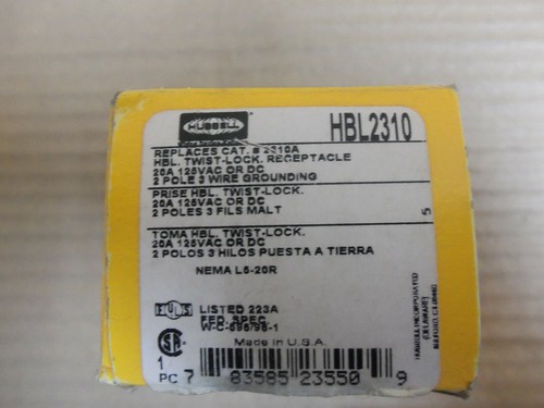 NEW Hubbell HBL2310 Twist-Lock Receptacle 20A 125V 2-pole 3-WIRE ...
