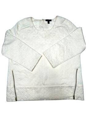 J.Crew Womens Cream 3/4 Sleeve Crew Neck Textured Quilt Pullover Top Sz ...
