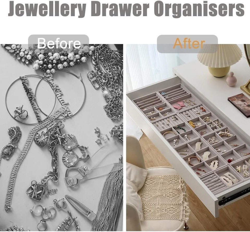10 Pack Jewelry Organizer Tray Drawer Inserts,Stackable Velvet Liner ...