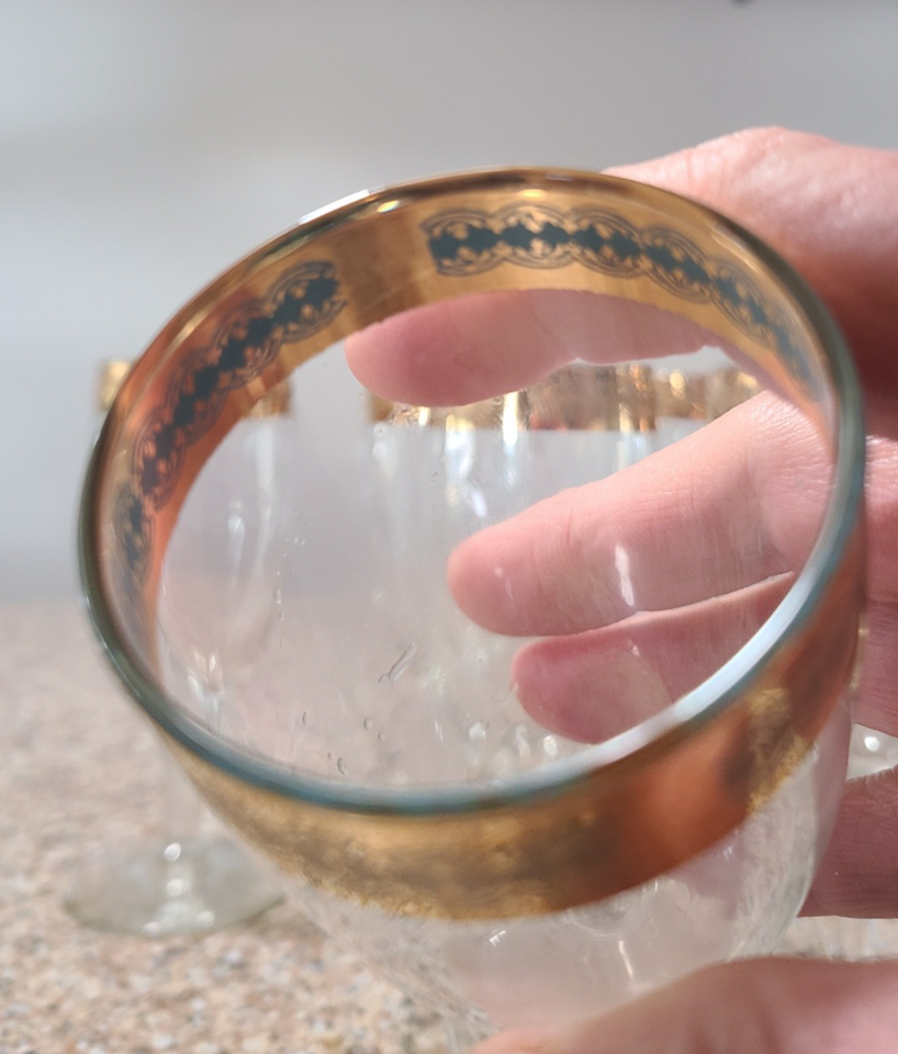 Clear Wine / Champagne Glasses 5 3/4" ~Set Of 6 ~ Gold Band w Design | eBay