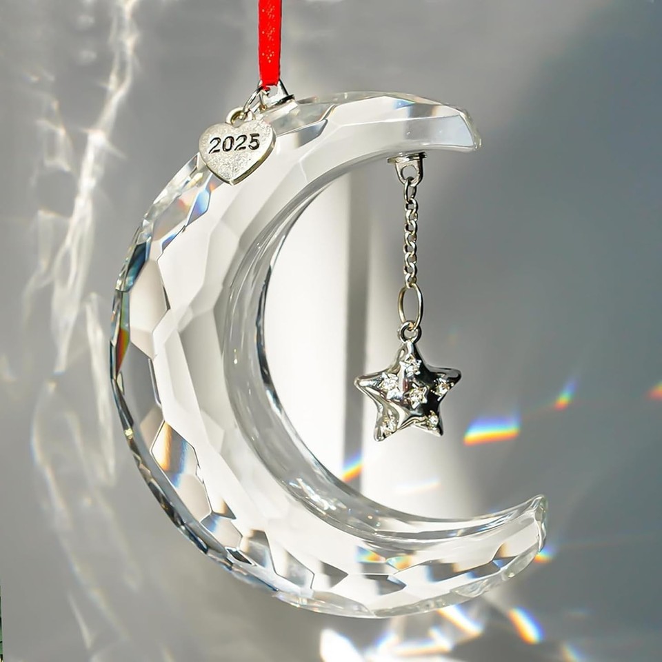Christmas Moon Ornament Suncatcher Crystal Holiday Magic Clear Crystal ...