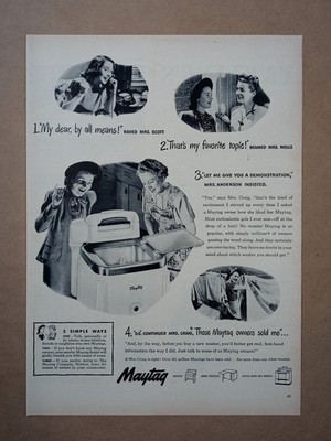 1940s MAYTAG Laundry Washing Machine Housewife Phone B&W Vintage Poster ...