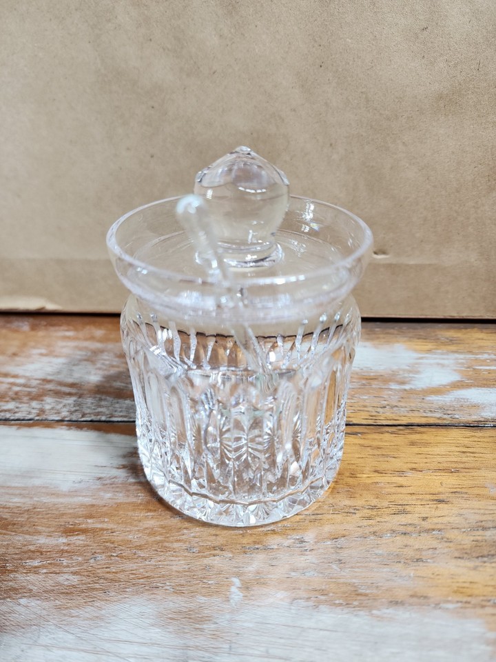 Vintage Cut Glass Crystal Condiment Jar With Lid & Spoon Jam Mustard ...