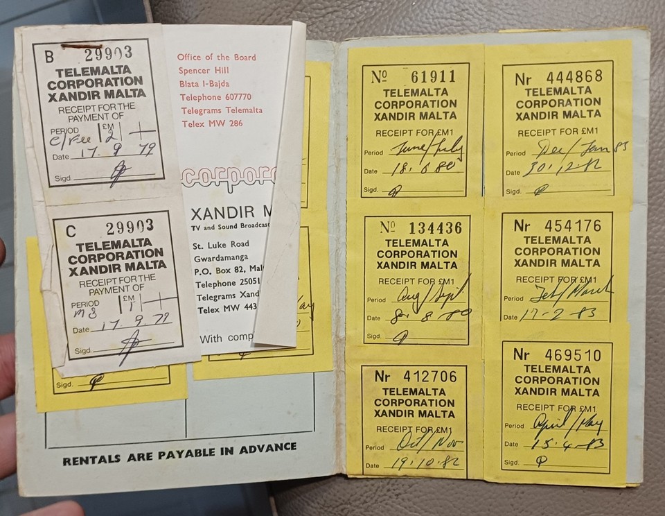 RARE Malta Doc. Telemalta Corporation Xandir Malta Coupon Receipt ...