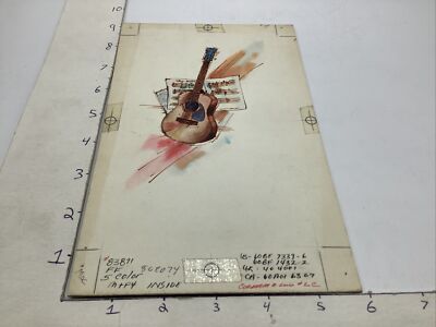 vintage Original Greeting Card ART: Guitar w music book, Signed, 5 ...