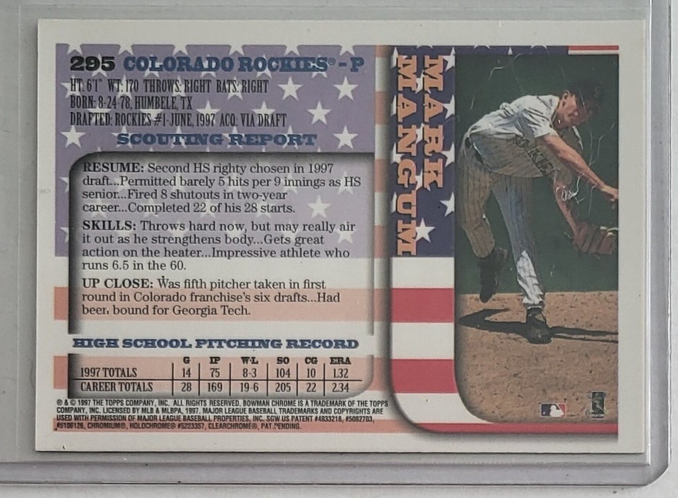 1997 Bowman Chrome International #295 Mark Mangum Colorado Rockies ...