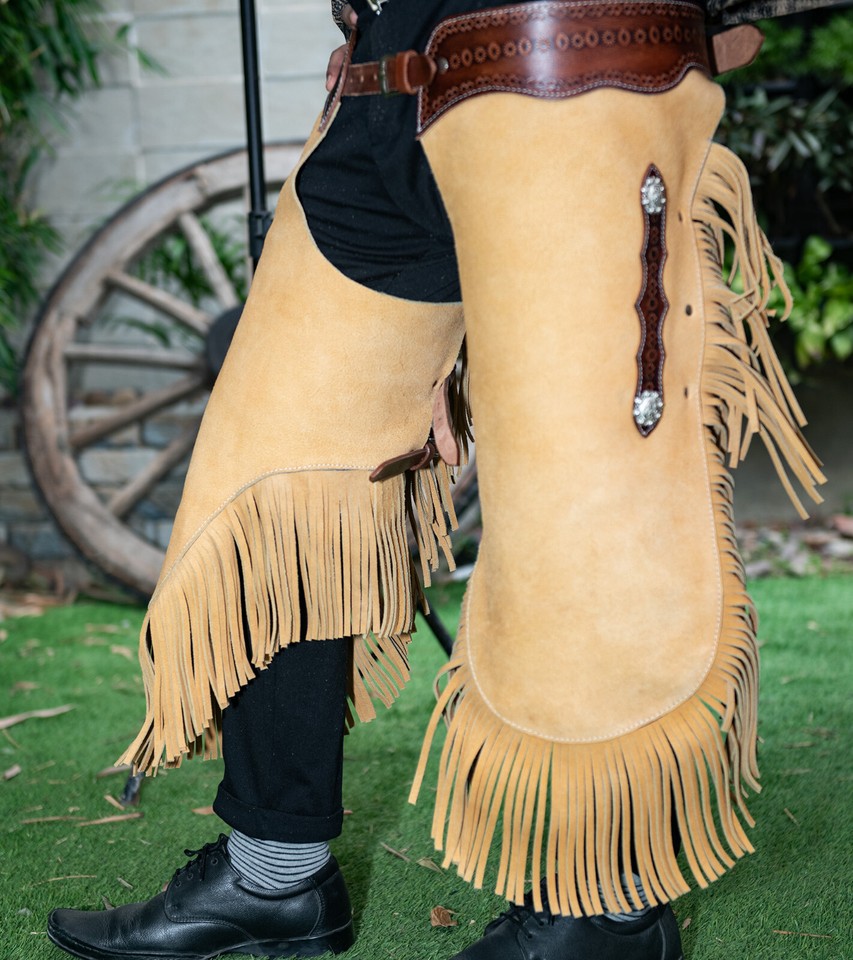 Western Cowboy Leather Chap With Fringes Leather Pant Riding Leather ...