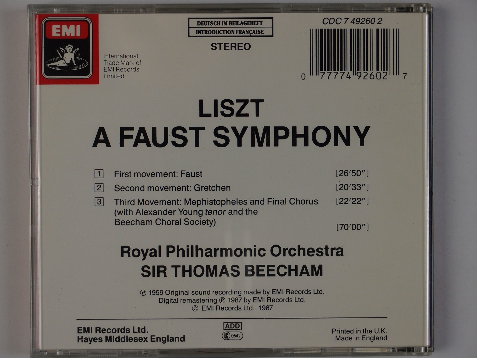 LISZT: A Faust Symphony, Beecham JAPAN Red Ring EMI 1st Ed NO IFPI CD ...