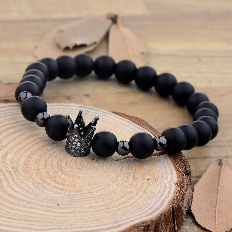 Trendy Crown Charm Bracelet Women Men Couple Stone Bead Bangles Gift ...